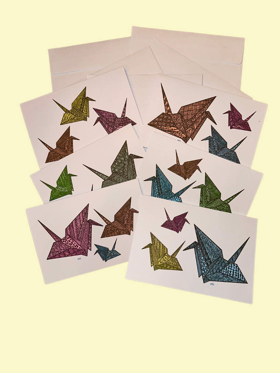 Zentangled Crane Cards – Chains of Cranes Project